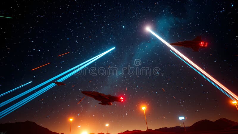 A Group of Fighter Jets are Flying in the Sky Stock Illustration ...