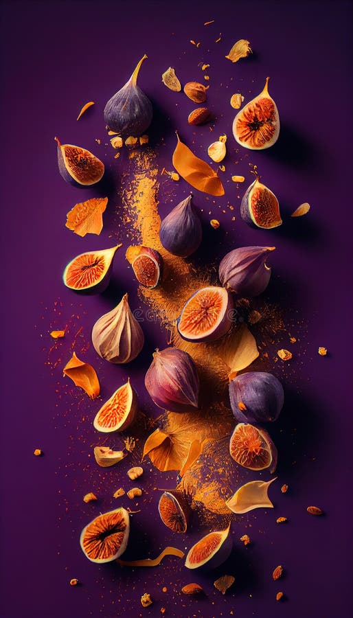 Group of Figs Fruit Creatively Falling-Dripping Flying or Splashing on ...