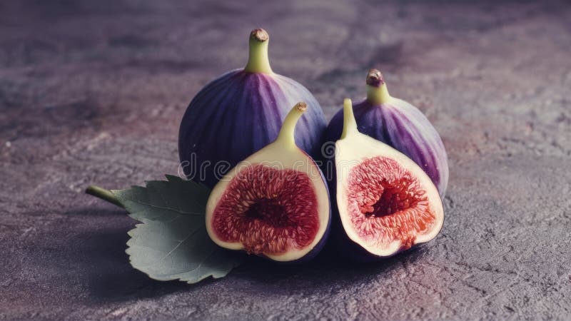A Group of Figs with One Cut in Half and Two Pieces, AI Stock Image ...