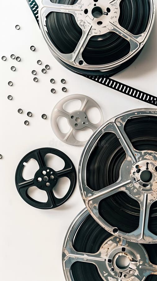 A Group of Film Reels and Other Objects Stock Photo - Image of tape ...