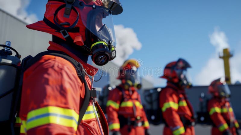 Firefighters in Gear during Safety Drill at Industrial Facility Stock ...
