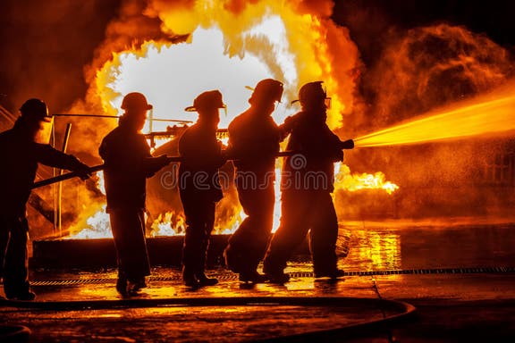 A Group of Firefighters Moving Towards Fire with Hose Editorial Stock ...
