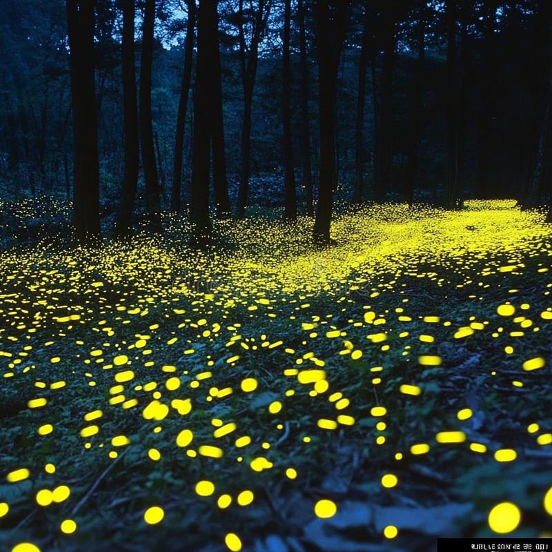 "Group of Fireflies Lighting Up a Dark Forest at Night" Stock ...