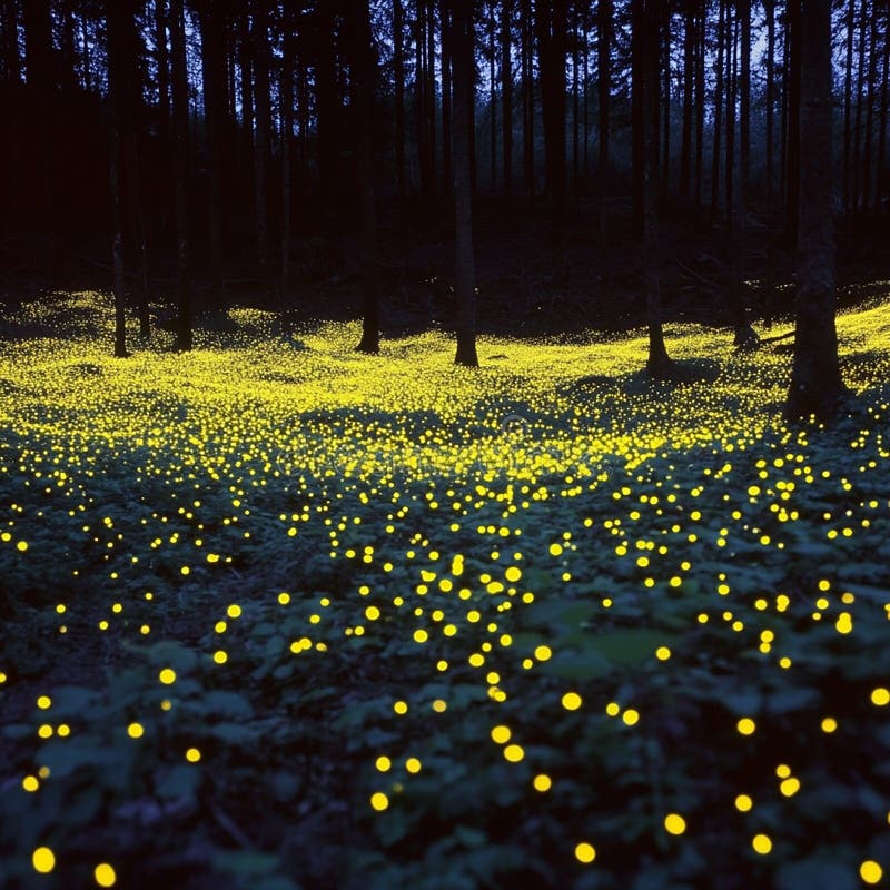 "Group of Fireflies Lighting Up a Dark Forest at Night" Stock ...
