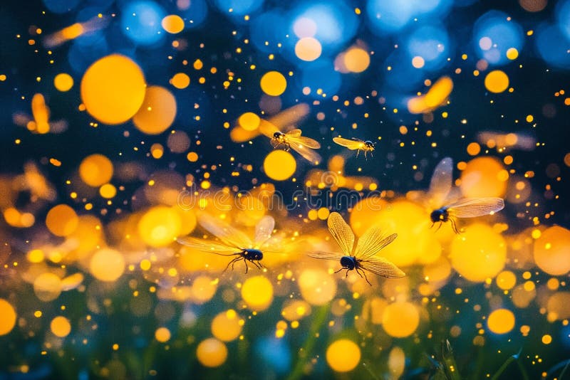 "Group of Fireflies Lighting Up a Dark Forest at Night" Stock ...
