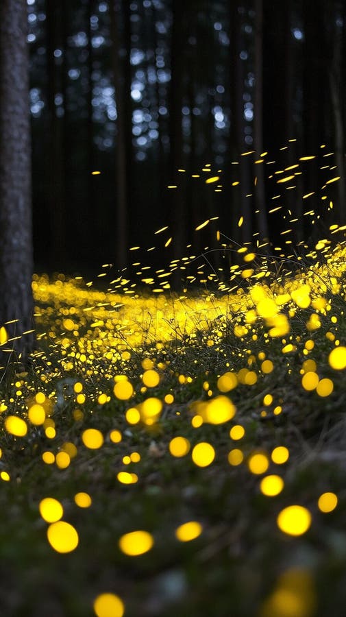 "Group of Fireflies Lighting Up a Dark Forest at Night" Stock ...