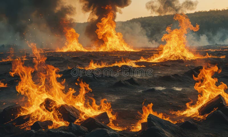 A Group of Fires are Burning in a Field, with One Fire in the Middle of ...
