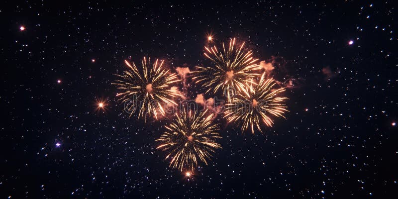 Group of Fireworks are Lit Up in the Night Sky Stock Photo - Image of ...
