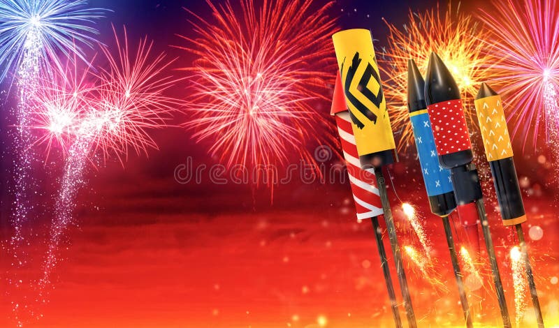Group of Fireworks Rockets Launching into the Sky Stock Illustration ...