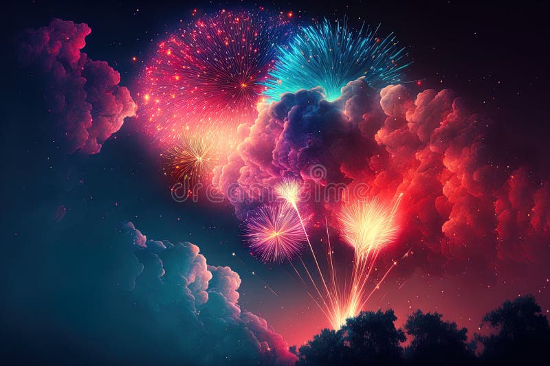 A Group of Fireworks in the Sky. High Quality Photo Stock Illustration ...