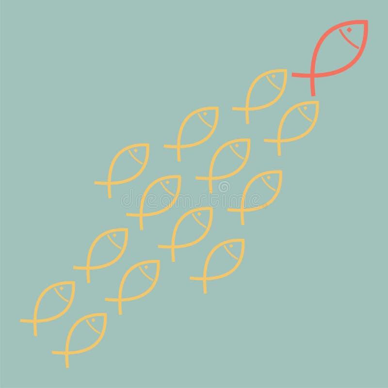 Group of Fish Follow the with Their Leader. Leadership Concept Stock ...