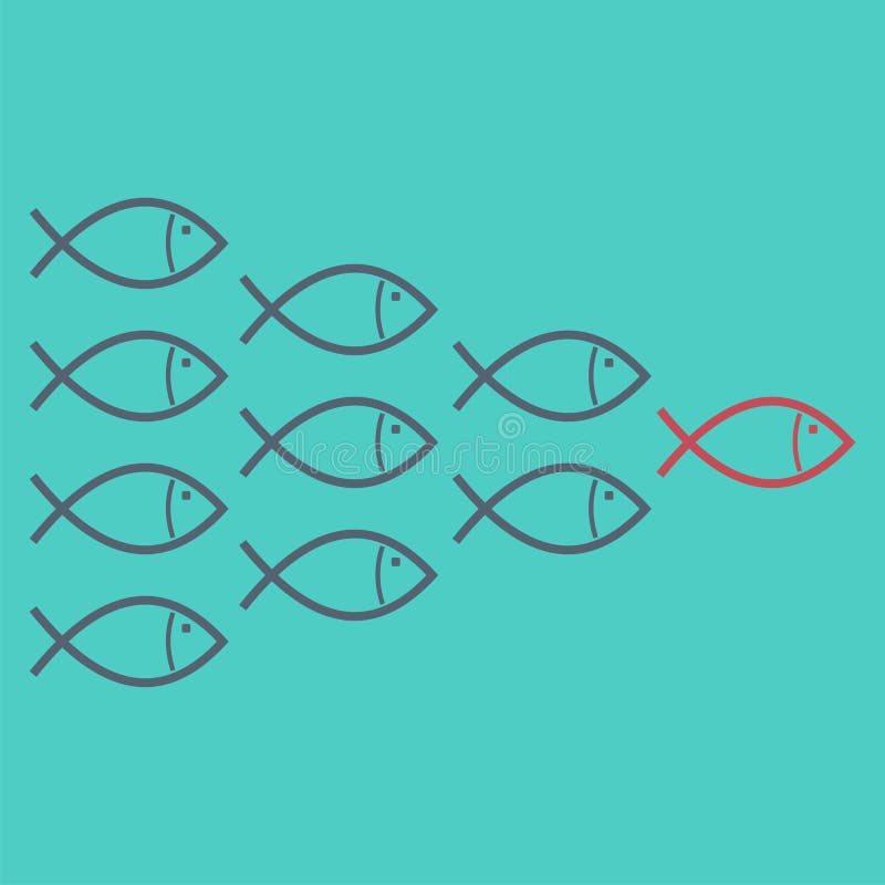 Group of Fish Follow the with Their Leader. Leadership Concept Stock ...