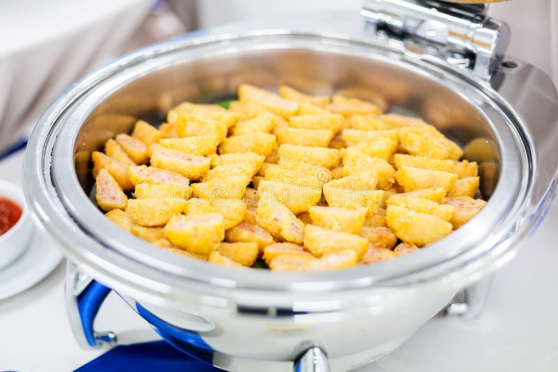Fish Fried Fillet Bread in Buffet Tray Stock Image - Image of thai ...