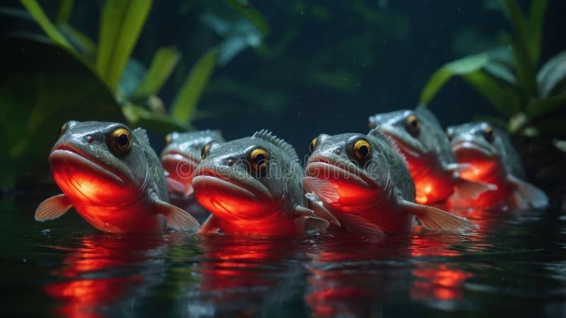 Mysterious Glowing Fish Underwater, Aquatic Life, Red Light Reflection ...