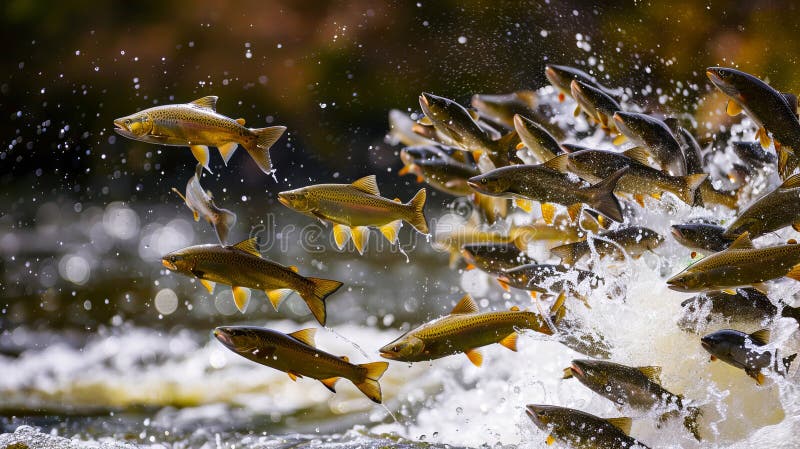 A Group of Fish Jumping Out of the Water Stock Image - Image of nature ...