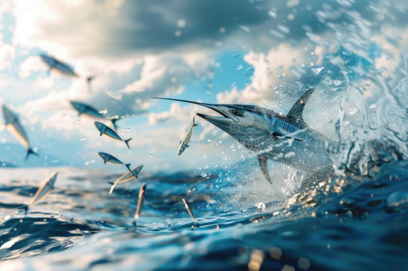 A Group of Fish Leaping Out of the Water. Ideal for Aquatic Themes ...