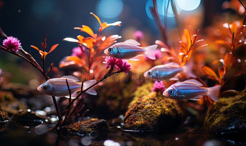 Group Various Colorful Fish Swimming Together Large Aquarium Habitat ...