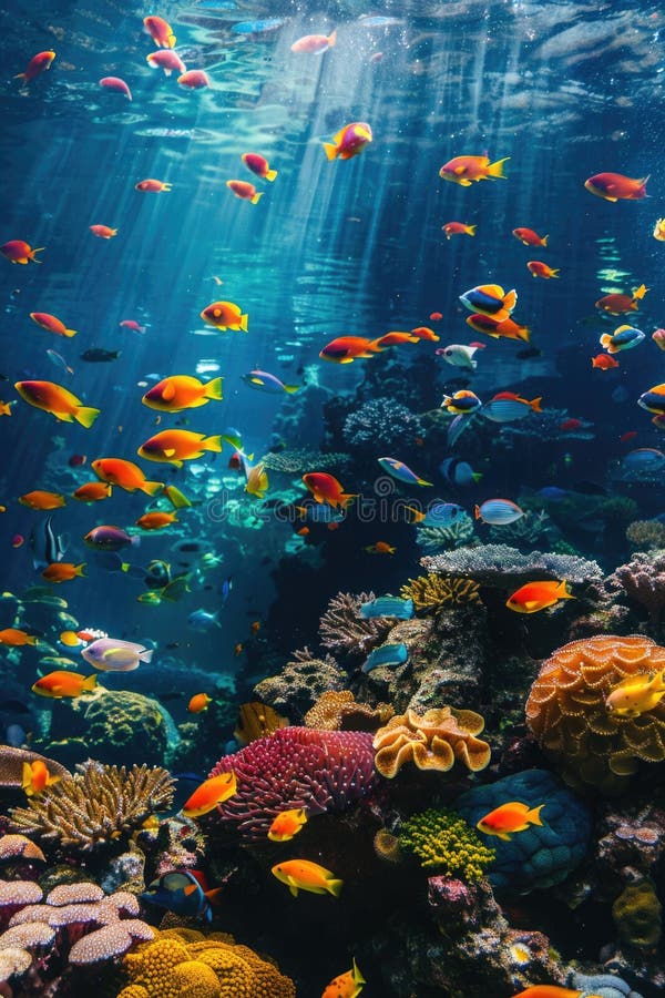 A Group of Fish Swimming in a Large Aquarium Tank Stock Image - Image ...