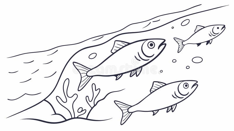 Group of Fish Swimming Line Art, Vector Design Generative AI Stock ...