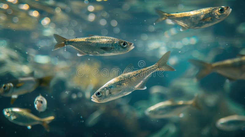 A Group of Fish Swimming in a Tank. the Fish are Small and Silver Stock ...