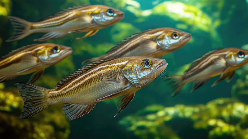 Group of Fish Swimming Together in a Glass Tank Stock Photo - Image of ...