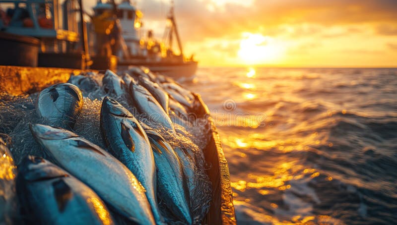 A Group of Fishermen is on a Big Boat in the Sea. Generative Ai Stock ...