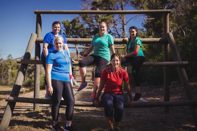 Group of Fit Women Relaxing Together in the Boot Camp Stock Photo ...
