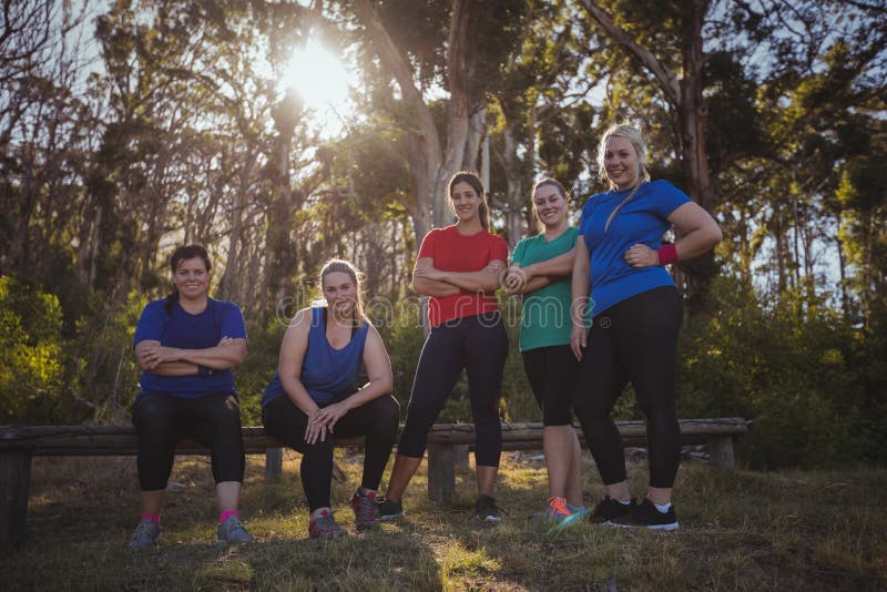 Group of Fit Women Relaxing Together in the Boot Camp Stock Image ...