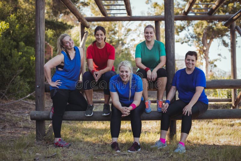 Group of Fit Women Relaxing Together in the Boot Camp Stock Image ...
