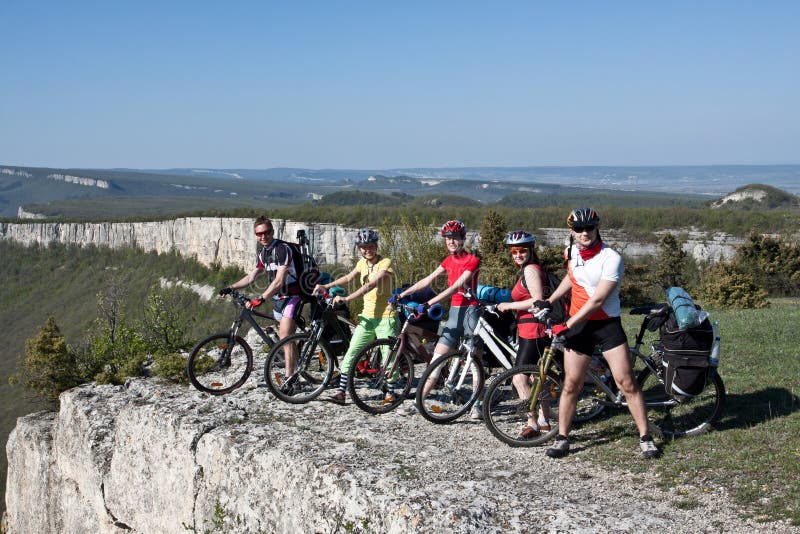 Family on Bikes Cycling Outdoors, Active Parents and Kids on Bicycles ...