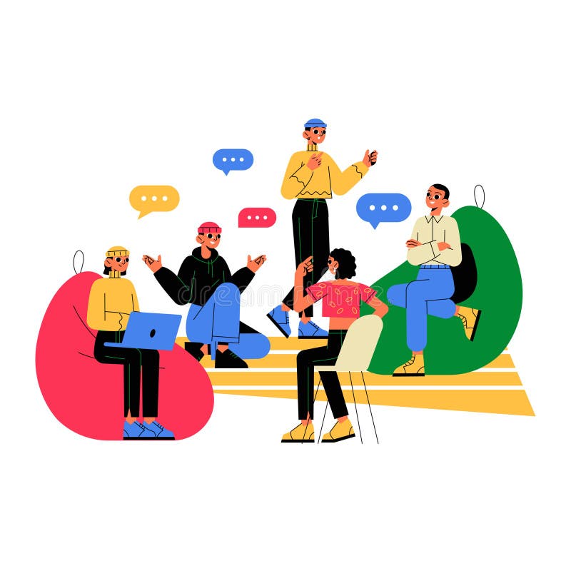 Group Discussion in Flat Vector Illustration Symbolizing Communication ...