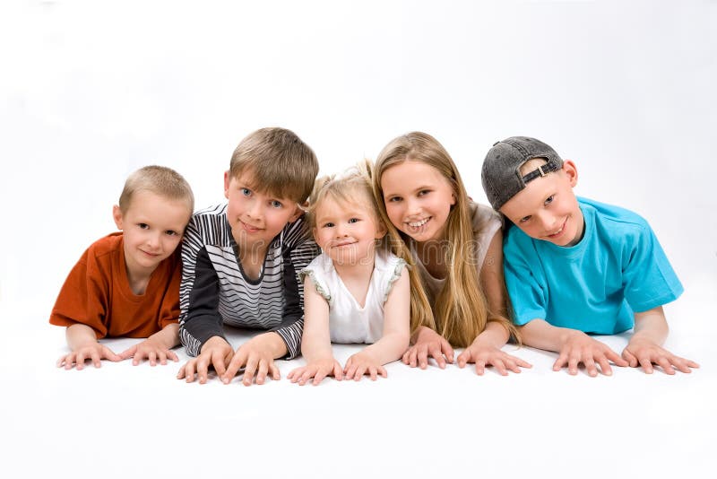 The Group of Five Children on the Foor Stock Photo - Image of cute ...