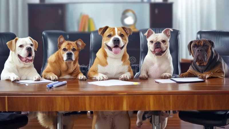 A Group of Five Dogs Sitting at a Table with Papers, AI Stock Photo ...