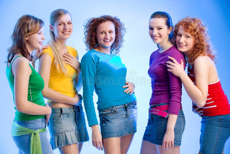Group of five girls stock image. Image of attractive, youth - 2584843