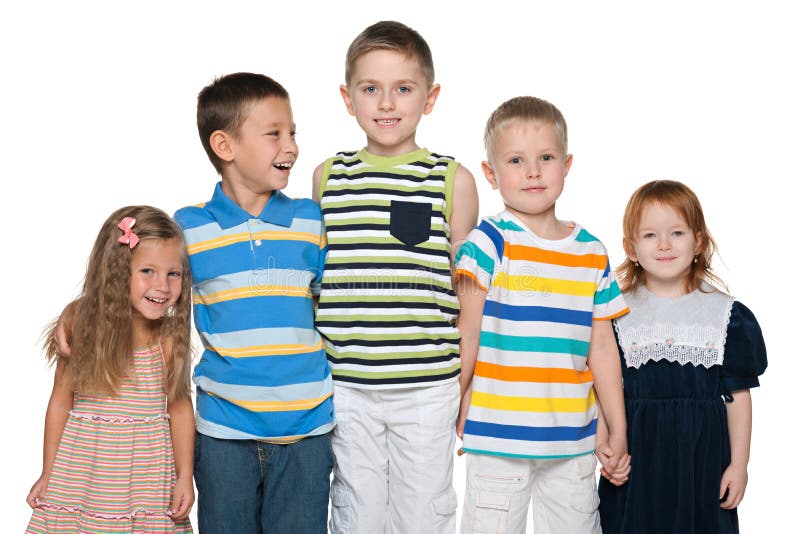 Five Joyful and Happy Children are Sitting in the Park on the Green ...