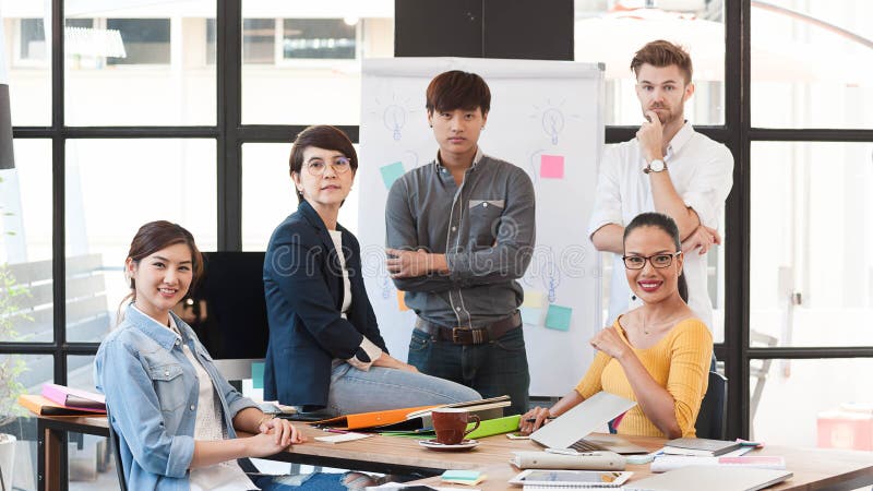 Group of Five Multi Generation of Creative Work Place, Modern St Stock ...