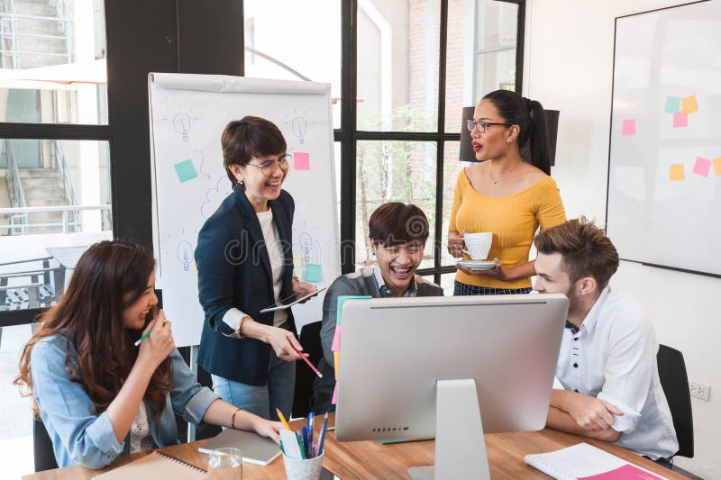 Group of Five Multi Generation of Creative Work Place, Modern St Stock ...