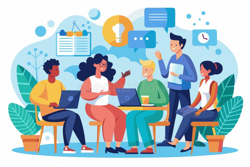 A Group of Five People Engage in a Lively Discussion Around a Table ...