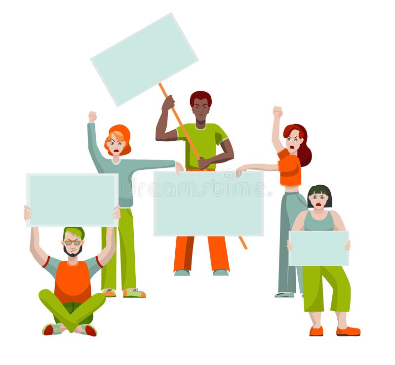Group of Five People Protest in Flat Style with Blank Posters Isolated ...