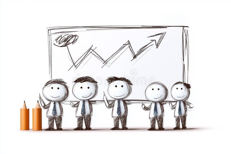 A Group of Five Stick Figures is Illustrating a Business Growth Plan ...