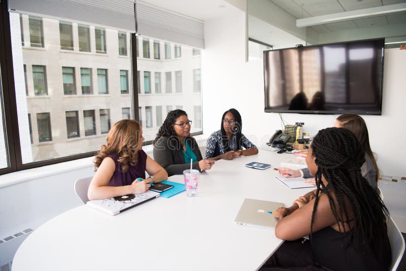 Group Of Five Women Gathering Inside Office Picture. Image: 119666506