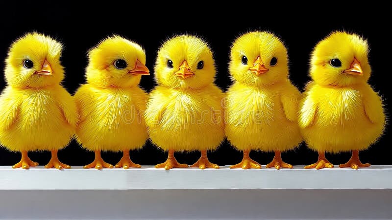 A Group of Five Yellow Chicks Standing in a Row on a Shelf Stock Video ...