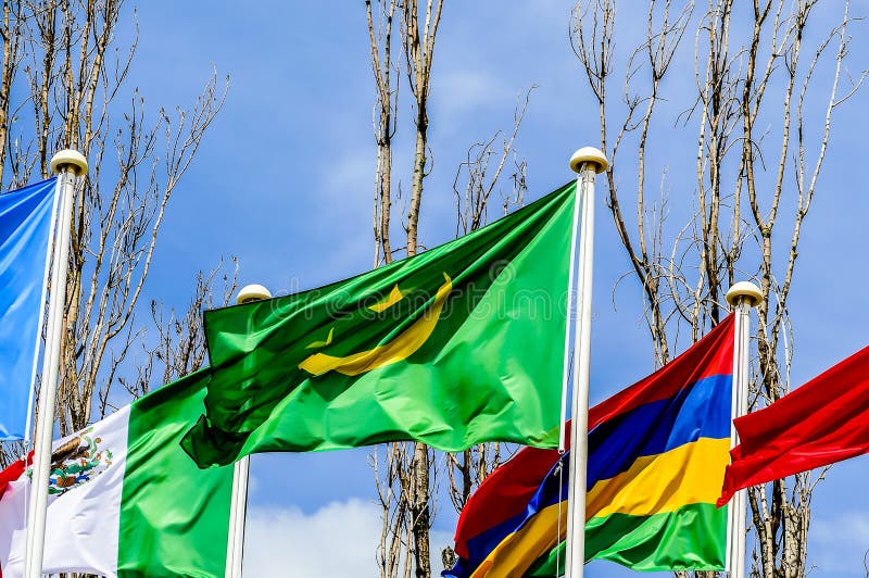 A Group of Flags are Flying in the Sky Stock Photo - Image of green ...