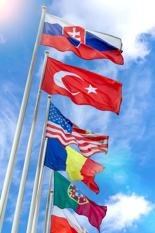 Group of Flags of Various States - As a Symbol of World Cooperation ...
