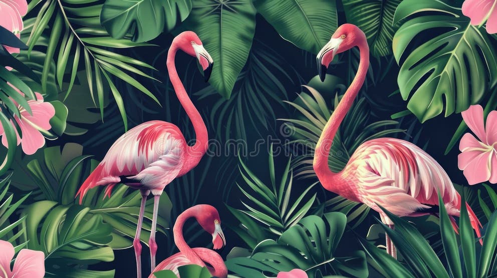 A Group of Flamingos Standing Side by Side, a Flock in Formation Stock ...
