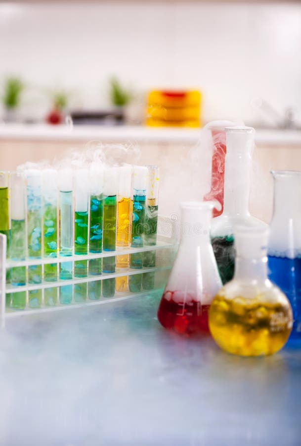 Group of Flask on a Lab Table Stock Image - Image of equipment ...