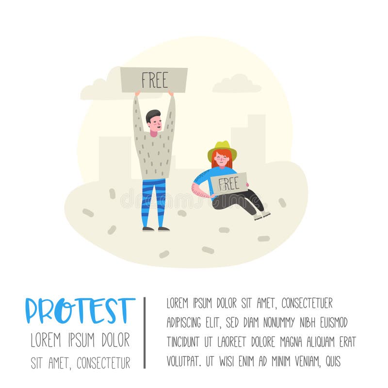 Group of Flat Angry People Protesting at Strike. Characters Picketing ...