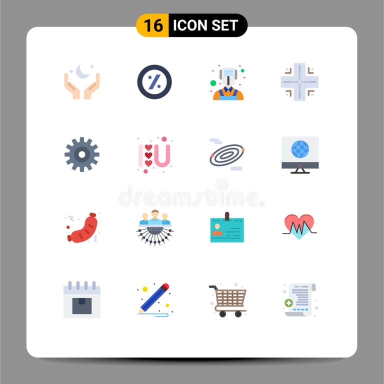 Flat Color Pack of 16 Universal Symbols of Cogs, Setting, Man, Gear ...