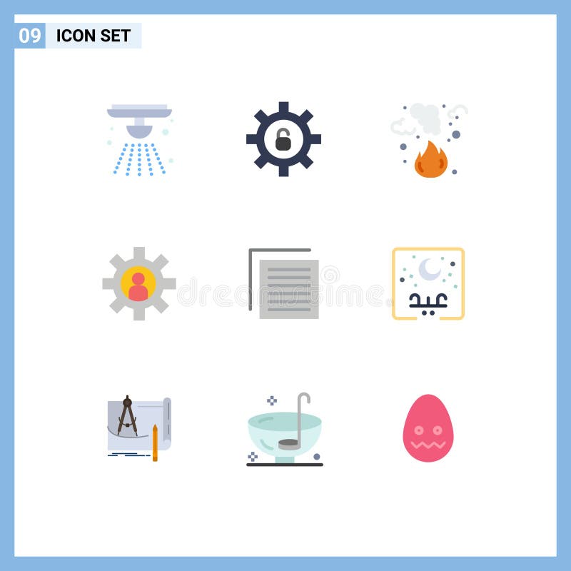 Group of 9 Flat Colors Signs and Symbols for File, Support, Fire ...