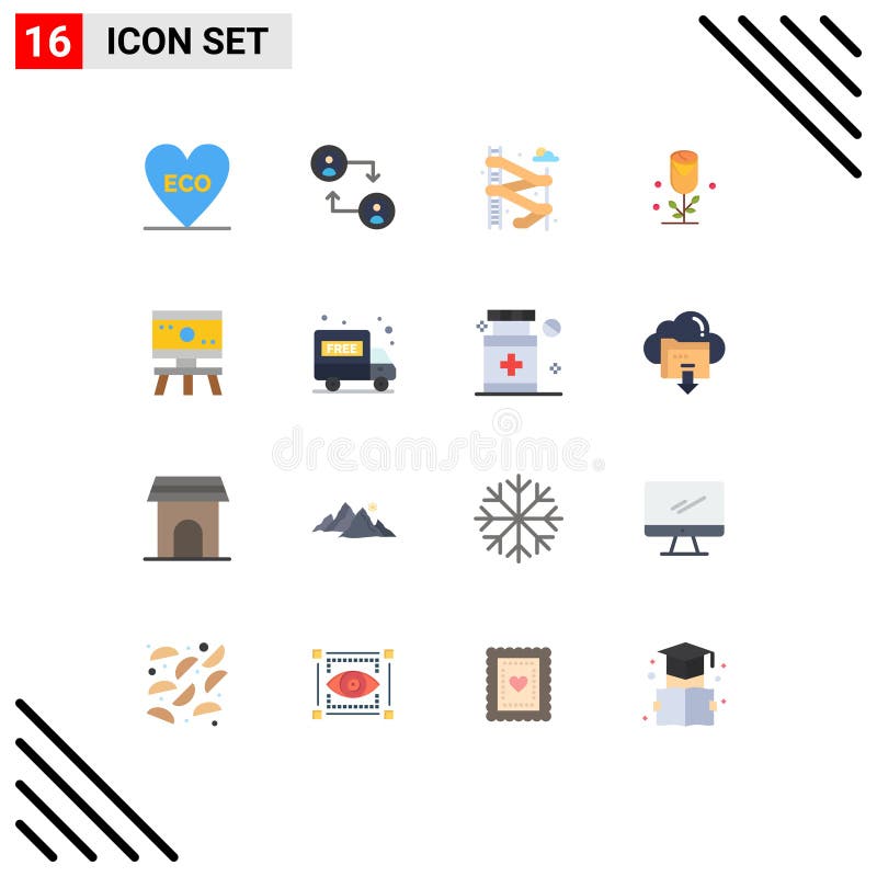 Group of 16 Flat Colors Signs and Symbols for Space, Board, Water, Atom ...